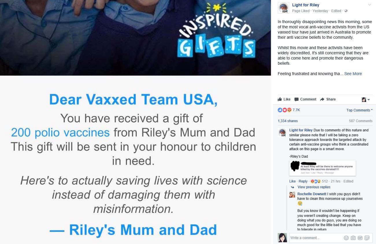 Go Ask Mum Light for Riley Respond to the Vaxxed Anti-Vaccination Tour ...